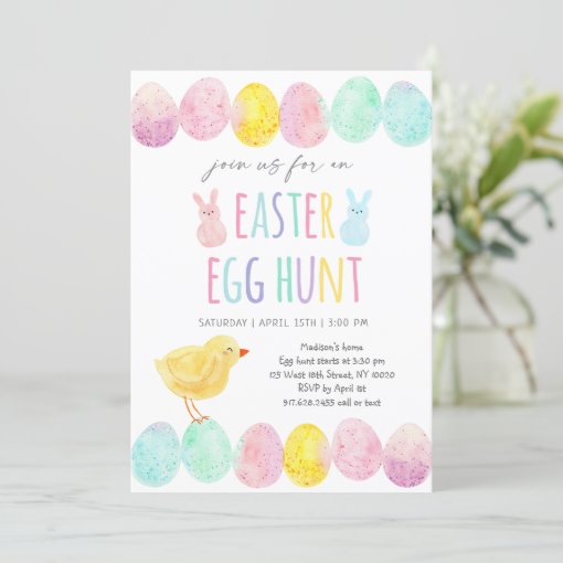 Watercolor Eggs Chick Easter Hunt Invitation | Zazzle