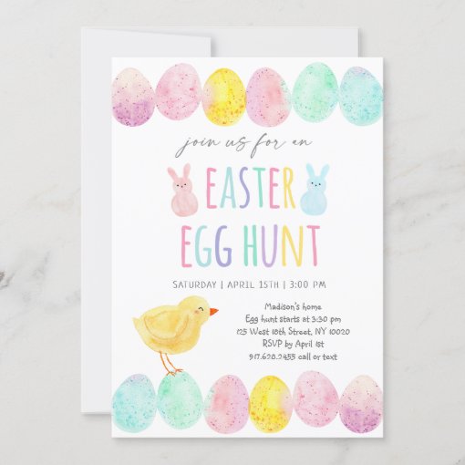 Watercolor Eggs Chick Easter Hunt Invitation | Zazzle