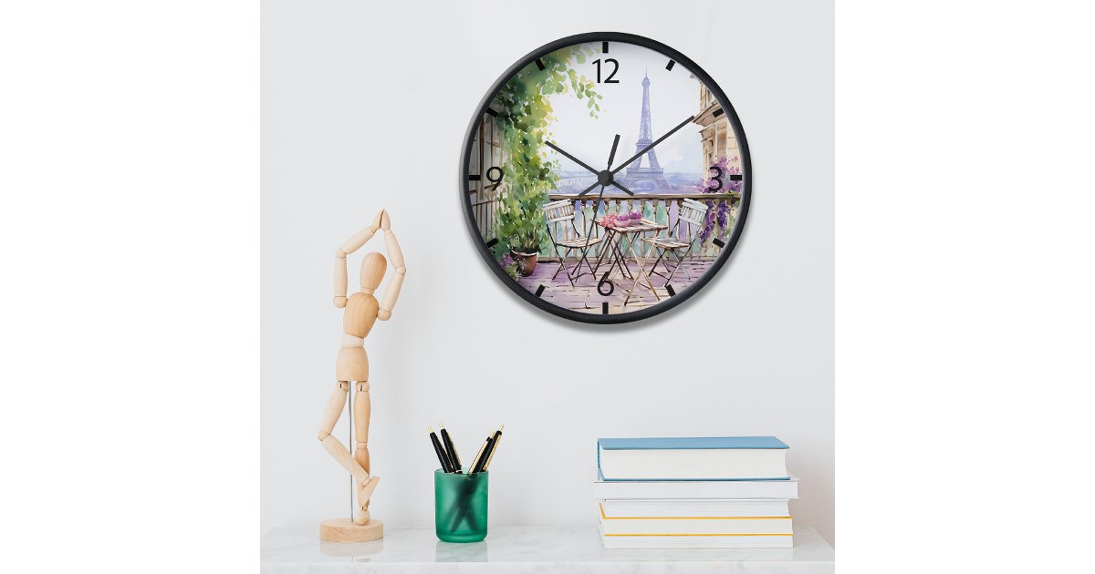 Watercolor Eiffel Tower Paris French Cafe Clock | Zazzle