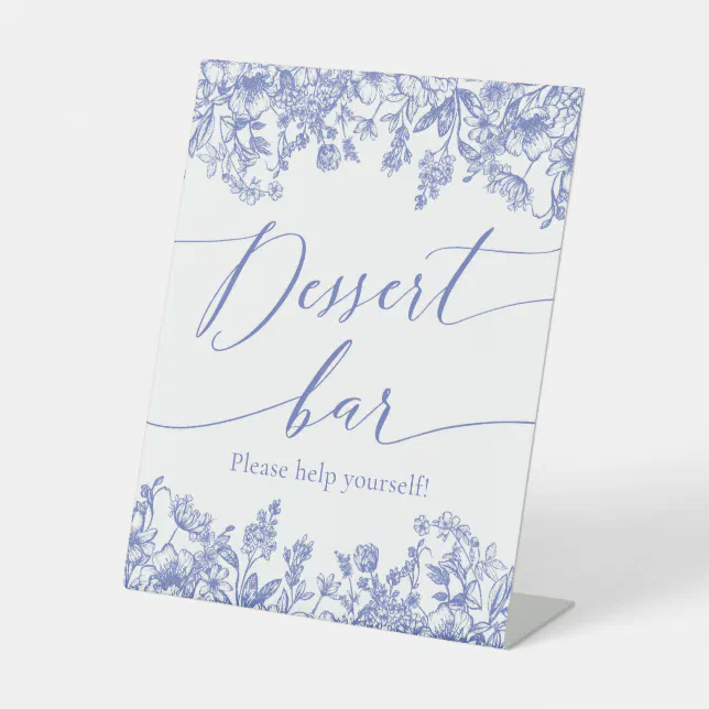 Watercolor Elegant Blue Floral Dessert Bar Sign | Zazzle