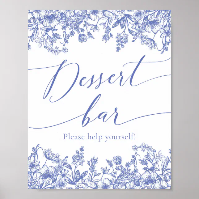 Watercolor Elegant Blue Floral Dessert Bar Sign | Zazzle