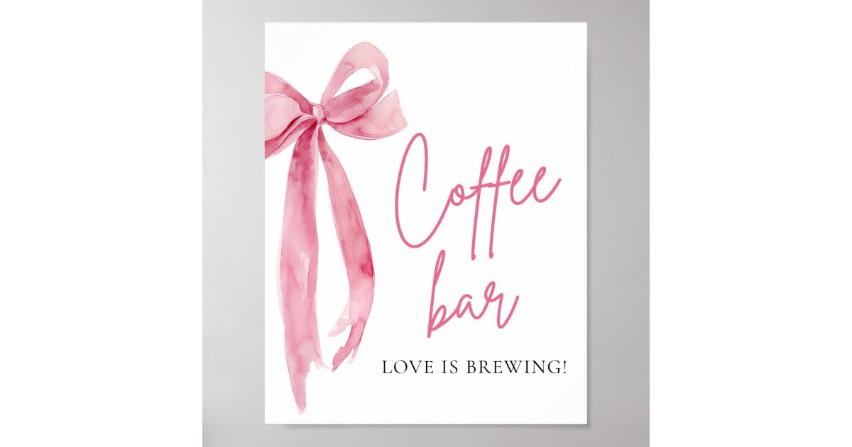 Watercolor Elegant Blush Pink Bow Coffee Bar Sign | Zazzle