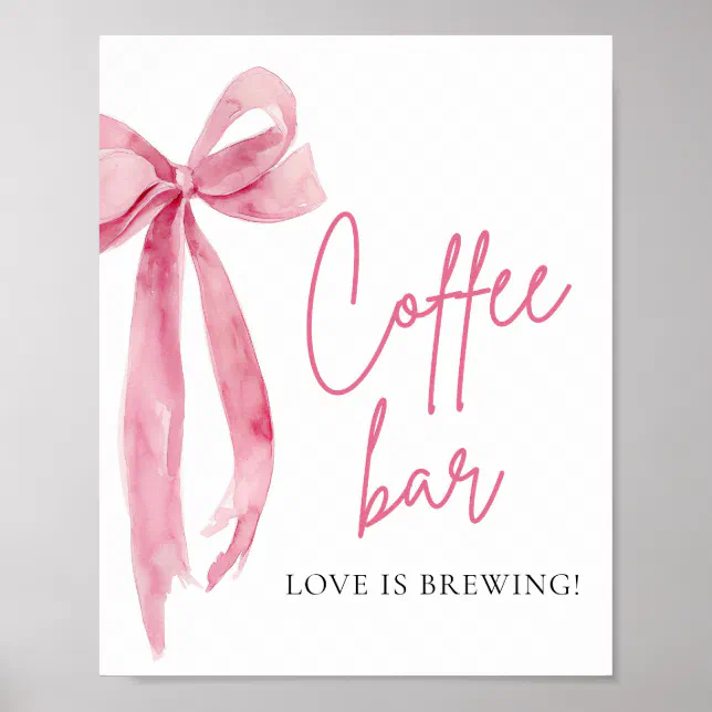 Watercolor Elegant Blush Pink Bow Coffee Bar Sign | Zazzle