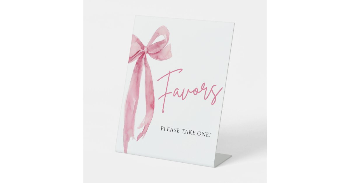 Watercolor Elegant Blush Pink Bow Favors Sign | Zazzle