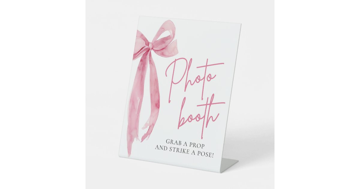 Watercolor Elegant Blush Pink Bow Photo Booth Sign | Zazzle