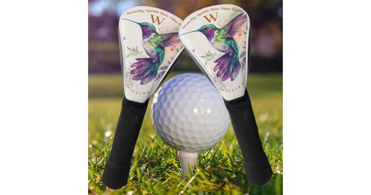 Watercolor Elegant Hummingbird With Custom Name Golf Head Cover | Zazzle