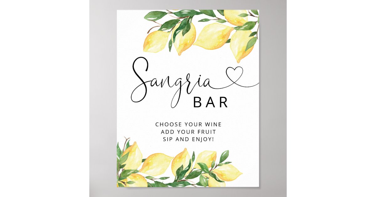 Watercolor Elegant Lemon Sangria Bar Sign | Zazzle