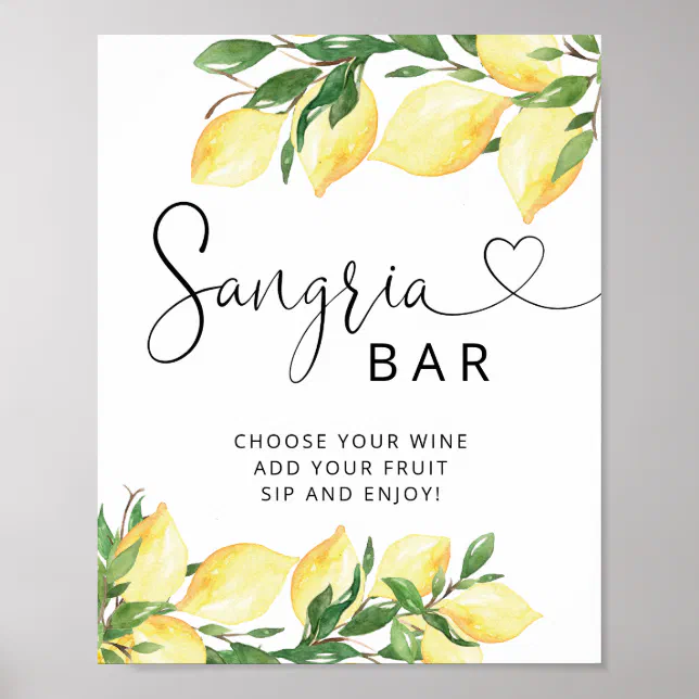 Watercolor Elegant Lemon Sangria Bar Sign | Zazzle
