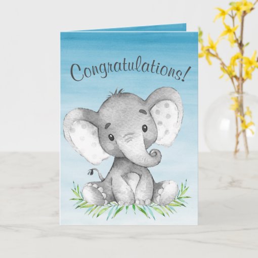 Watercolor Elephant Boy Congratulations Card | Zazzle
