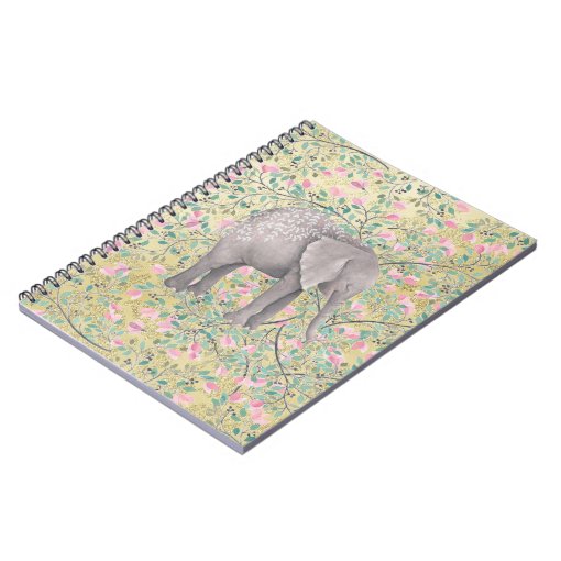 Watercolor Elephant Flowers Gold Glitter Notebook | Zazzle