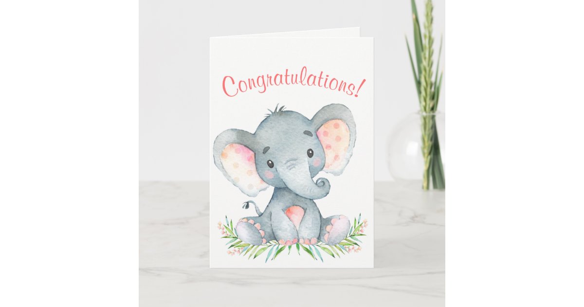 Watercolor Elephant Girl Congratulations Card | Zazzle