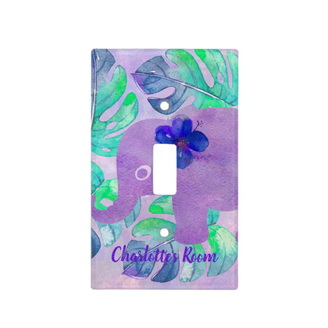 Watercolor Elephant Jungle Tropical Monstera Leaf Light Switch Cover ...