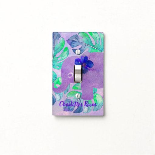 Watercolor Elephant Jungle Tropical Monstera Leaf Light Switch Cover ...
