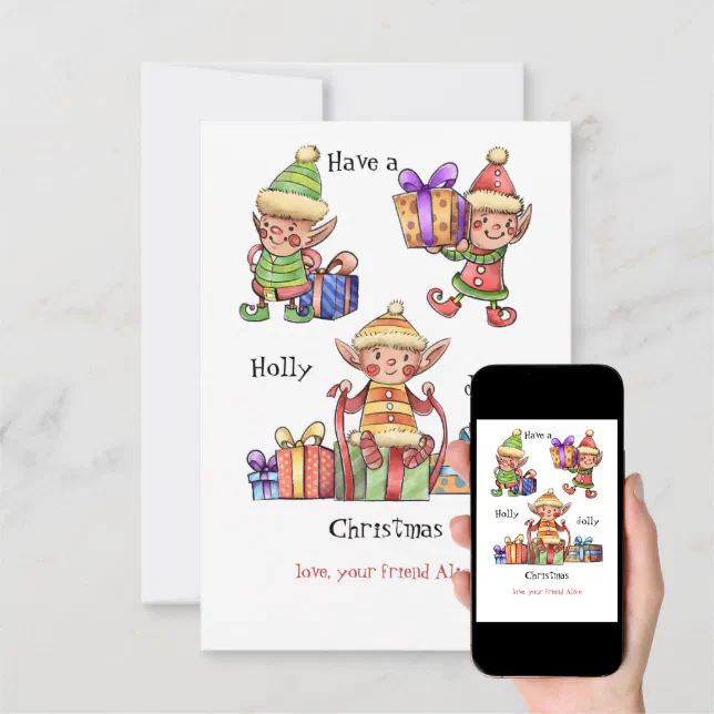 Watercolor Elves Christmas Card | Zazzle