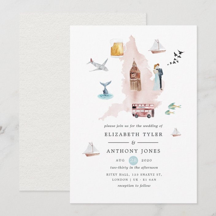 Watercolor England UK London Destination Wedding Invitation | Zazzle.com