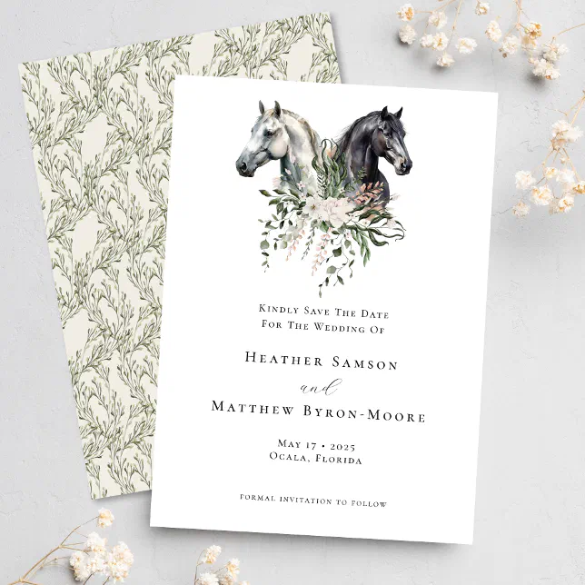 Watercolor Equestrian Wedding Elegant Horses Save The Date | Zazzle