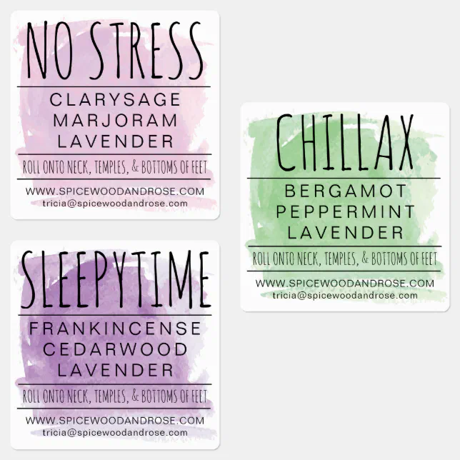 Watercolor Essential Oil Roller Bottle Waterproof Labels | Zazzle