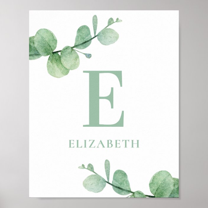 Watercolor eucalyptus baby monogram. Green nursery Poster | Zazzle.com