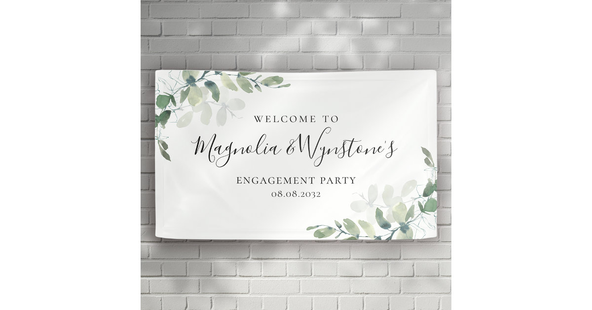 Watercolor Eucalyptus Engagement Party Welcome Banner | Zazzle