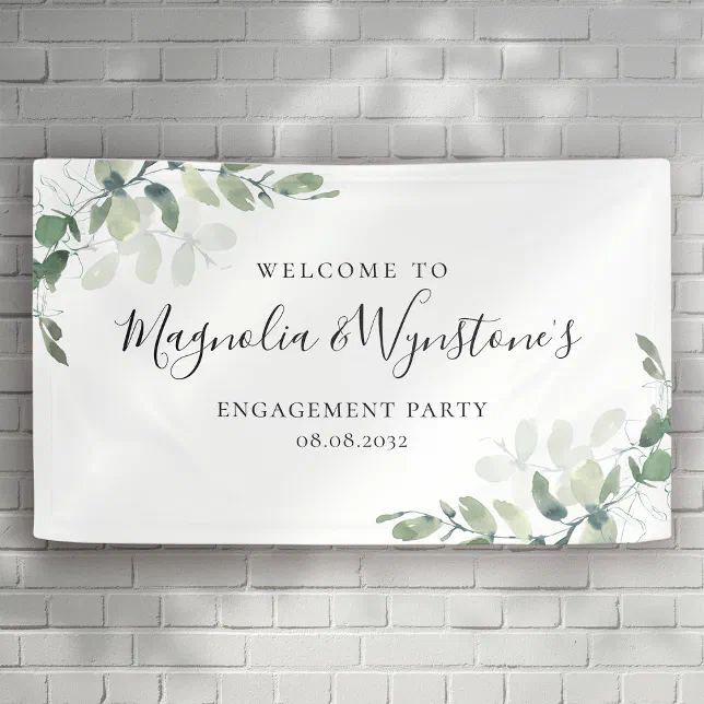 Watercolor Eucalyptus Engagement Party Welcome Banner | Zazzle