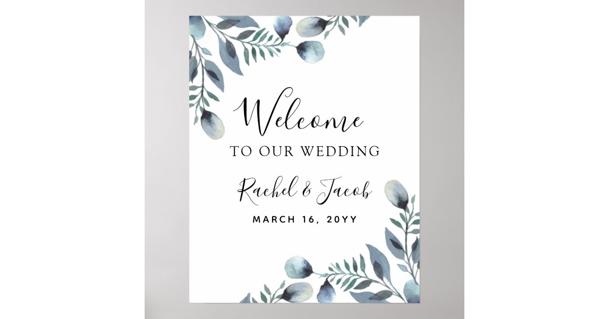 Watercolor Eucalyptus Floral Wedding Welcome Sign | Zazzle