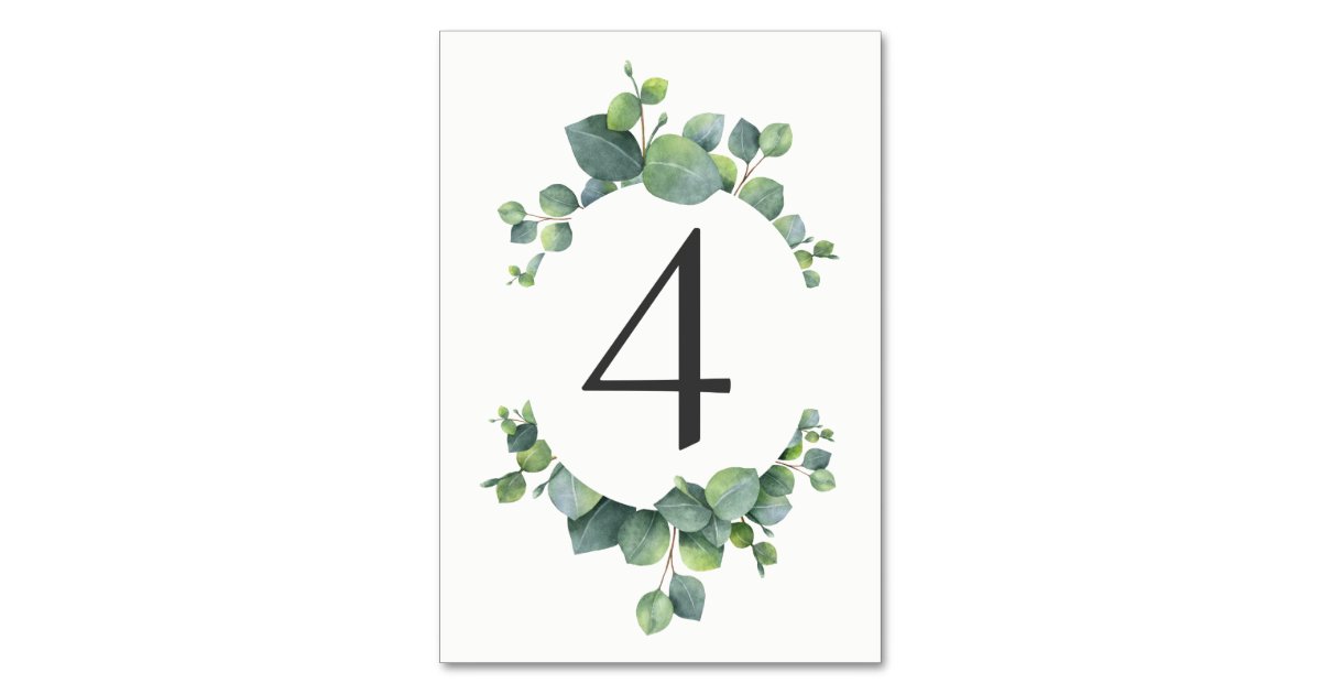 Watercolor Eucalyptus Foliage Table Number Card | Zazzle
