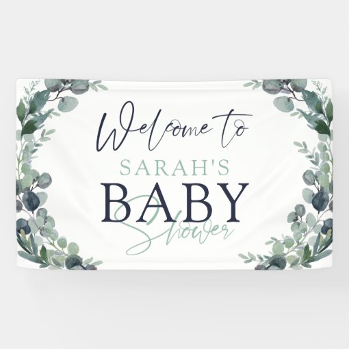 Watercolor Eucalyptus Foliage Welcome Baby Shower Banner | Zazzle