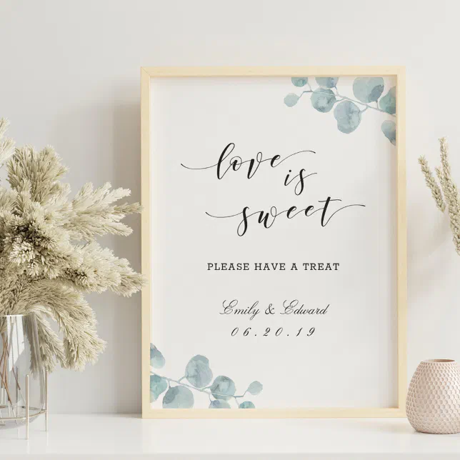 Watercolor Eucalyptus Garden Wedding Dessert Table Poster | Zazzle
