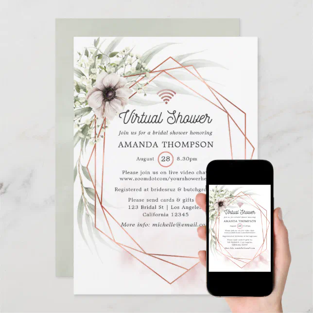 Watercolor Eucalyptus Geometric Virtual Shower Invitation | Zazzle