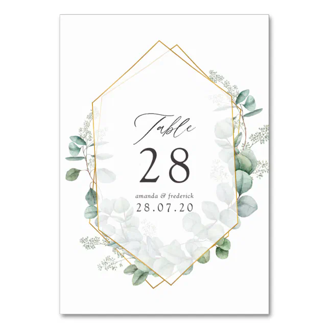 Watercolor Eucalyptus Geometric Wedding Table Number | Zazzle