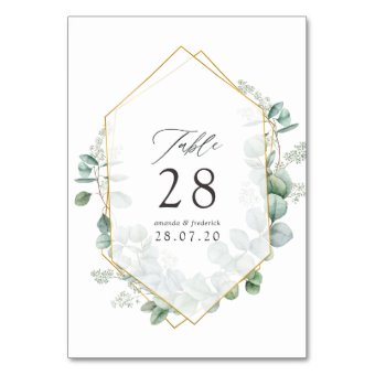 Watercolor Eucalyptus Geometric Wedding Table Number | Zazzle