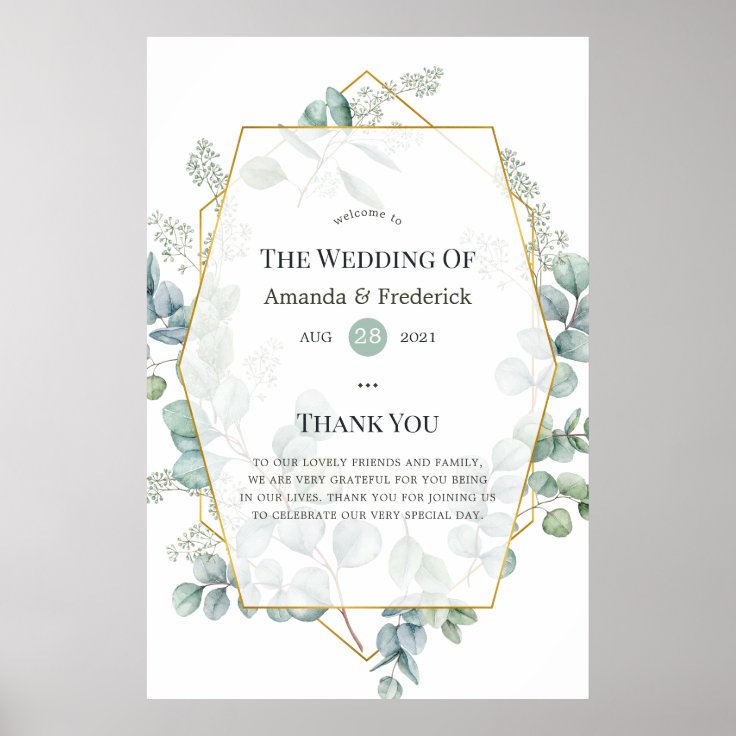 Watercolor Eucalyptus Geometric Wedding Welcome Poster | Zazzle
