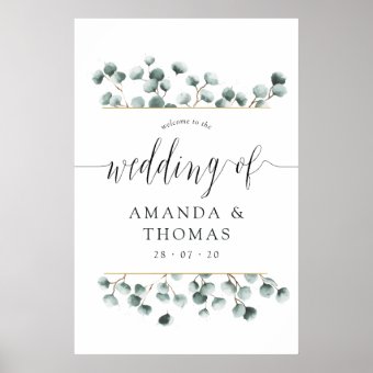 Watercolor Eucalyptus Geometric Wedding Welcome Poster | Zazzle