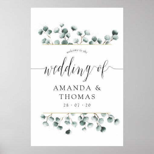 Watercolor Eucalyptus Geometric Wedding Welcome Poster | Zazzle