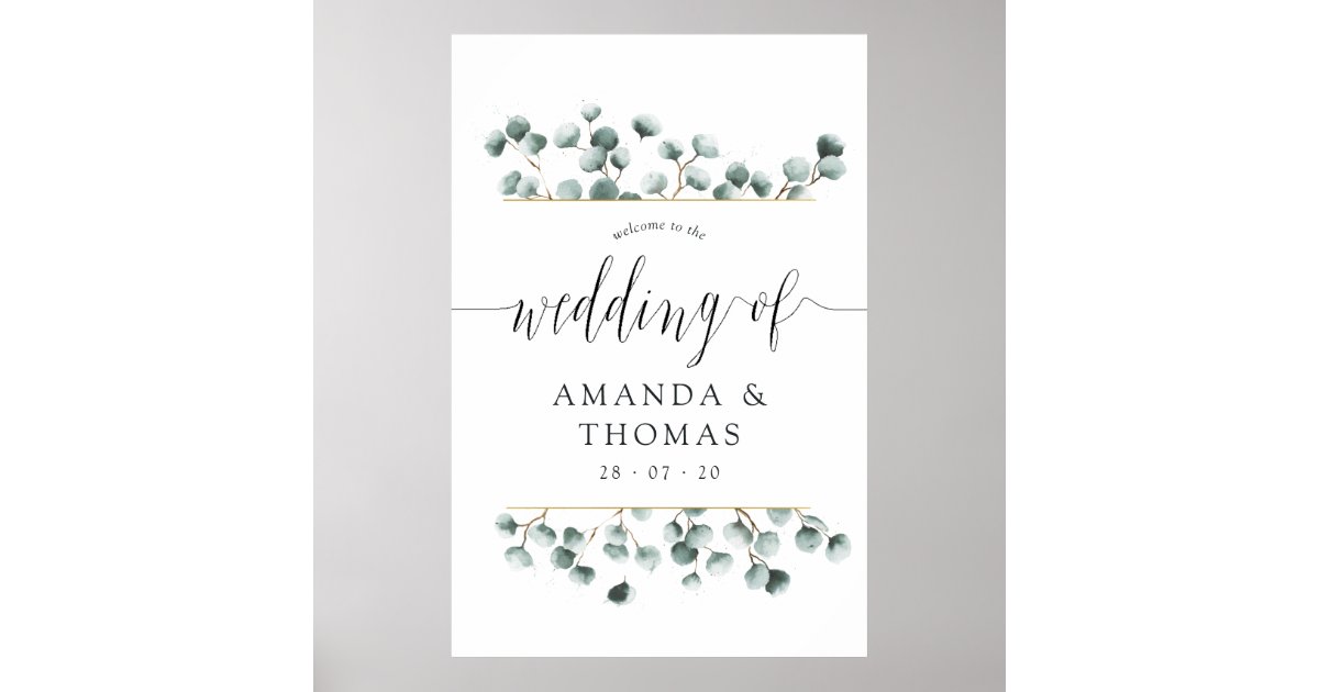 Watercolor Eucalyptus Geometric Wedding Welcome Poster | Zazzle
