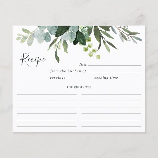 Watercolor Eucalyptus Green Foliage Recipe Card | Zazzle.com