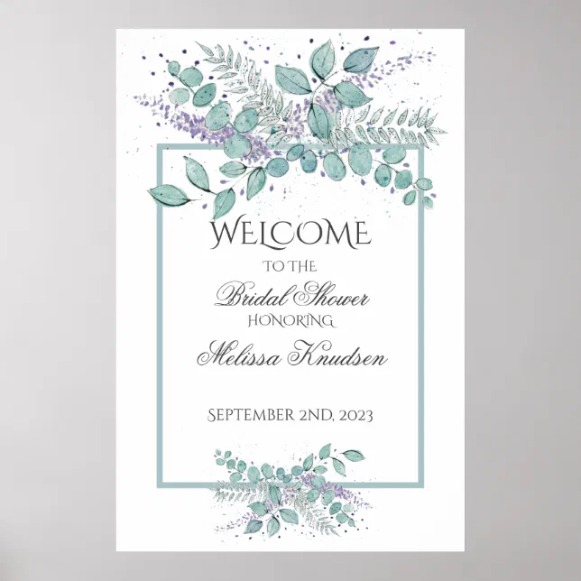 Watercolor Eucalyptus Greenery Bridal Welcome Poster | Zazzle