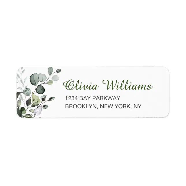 Watercolor Eucalyptus Greenery Elegant Chic Label | Zazzle