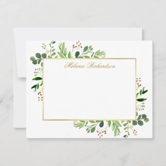 Watercolor Eucalyptus Greenery Gold Personalized Note Card | Zazzle