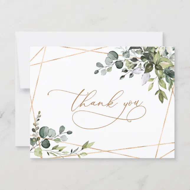 Watercolor Eucalyptus Greenery Gold Thank You Card | Zazzle