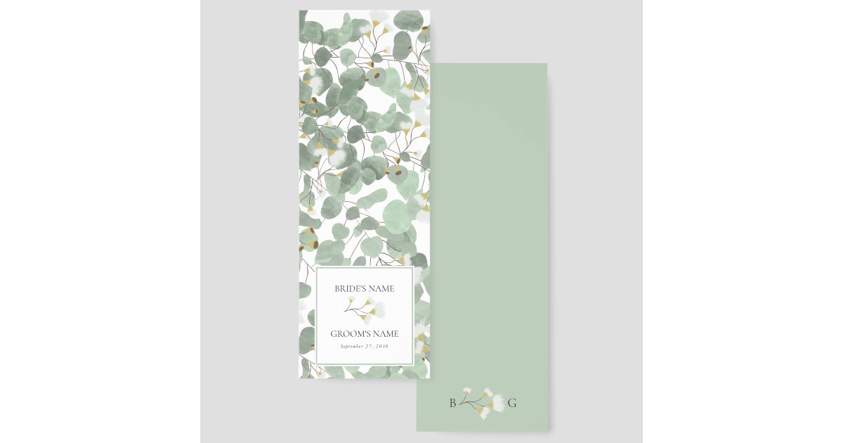 Watercolor Eucalyptus Greenery Wedding Favor Bookmarks | Zazzle
