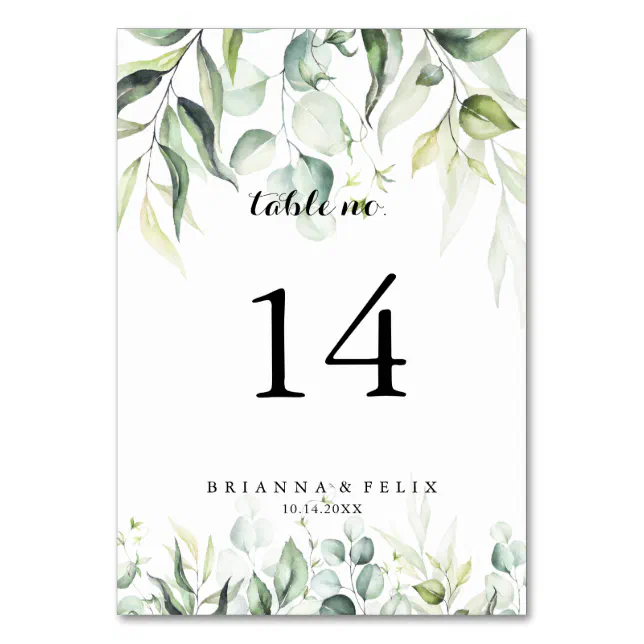 Watercolor Eucalyptus Greenery Wedding Table Number | Zazzle