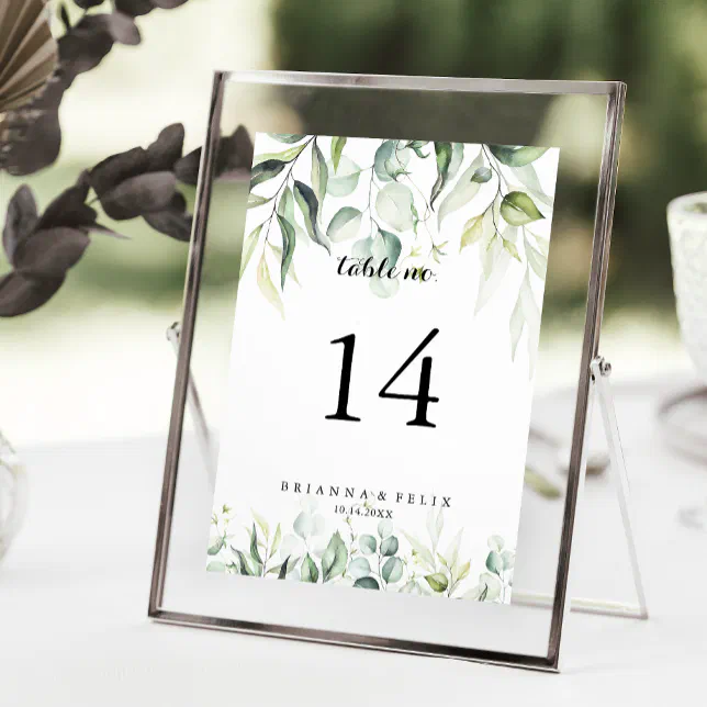 Watercolor Eucalyptus Greenery Wedding Table Number | Zazzle