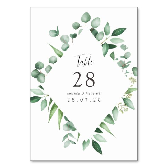 Watercolor Eucalyptus Greenery Wedding Table Number | Zazzle.com