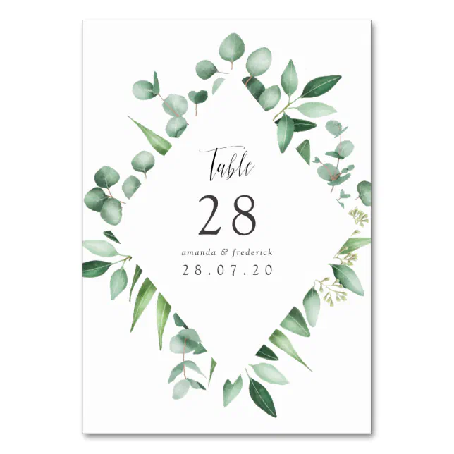 Watercolor Eucalyptus Greenery Wedding Table Number | Zazzle