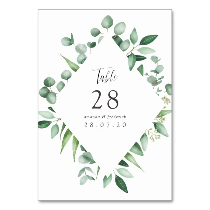Watercolor Eucalyptus Greenery Wedding Table Number | Zazzle.com