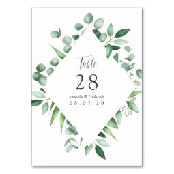 Watercolor Eucalyptus Greenery Wedding Table Number | Zazzle