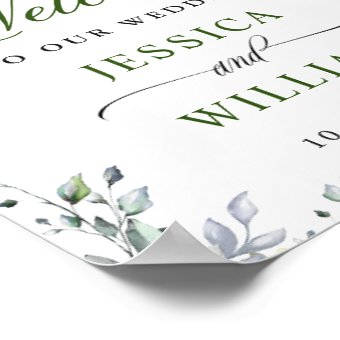 Watercolor Eucalyptus Greenery Wedding Welcome Poster | Zazzle