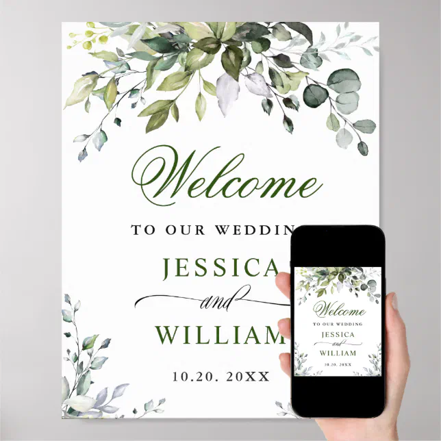 Watercolor Eucalyptus Greenery Wedding Welcome Poster | Zazzle