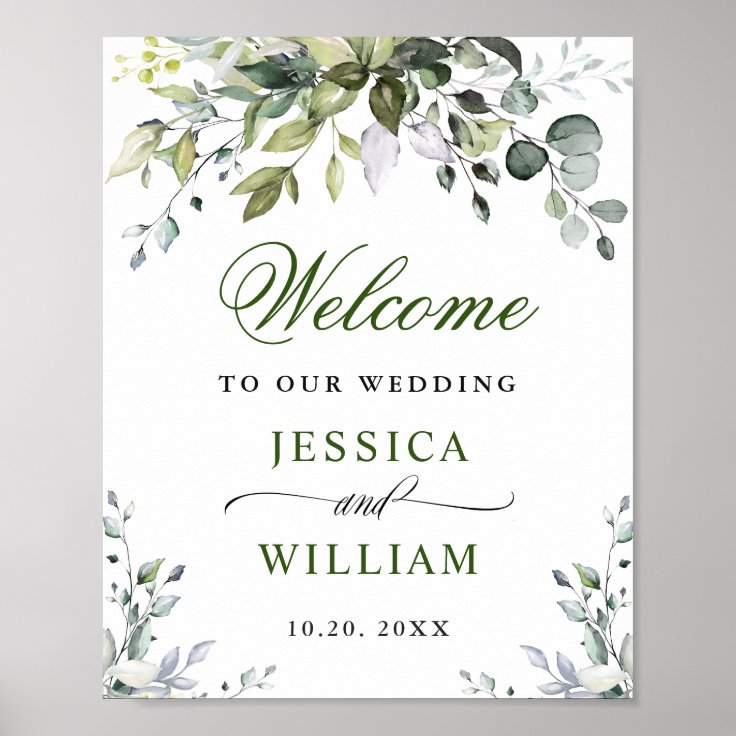 Watercolor Eucalyptus Greenery Wedding Welcome Poster | Zazzle